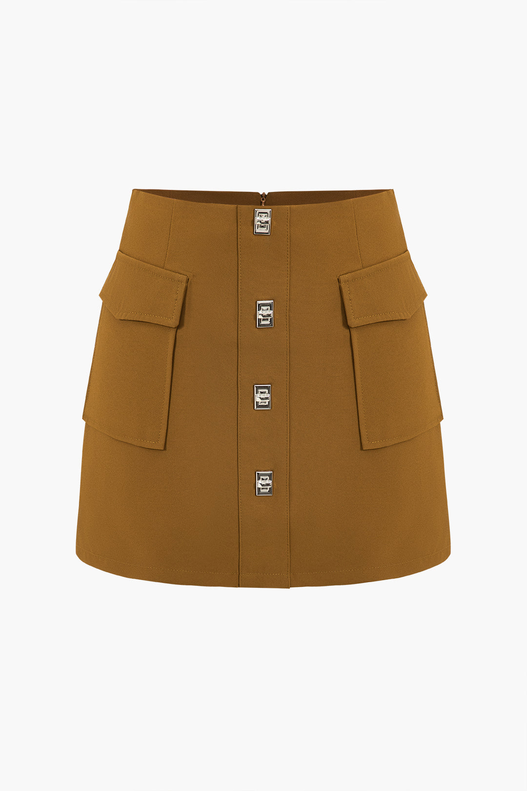Solid Button Metallic Zipper Skirt – Micas
