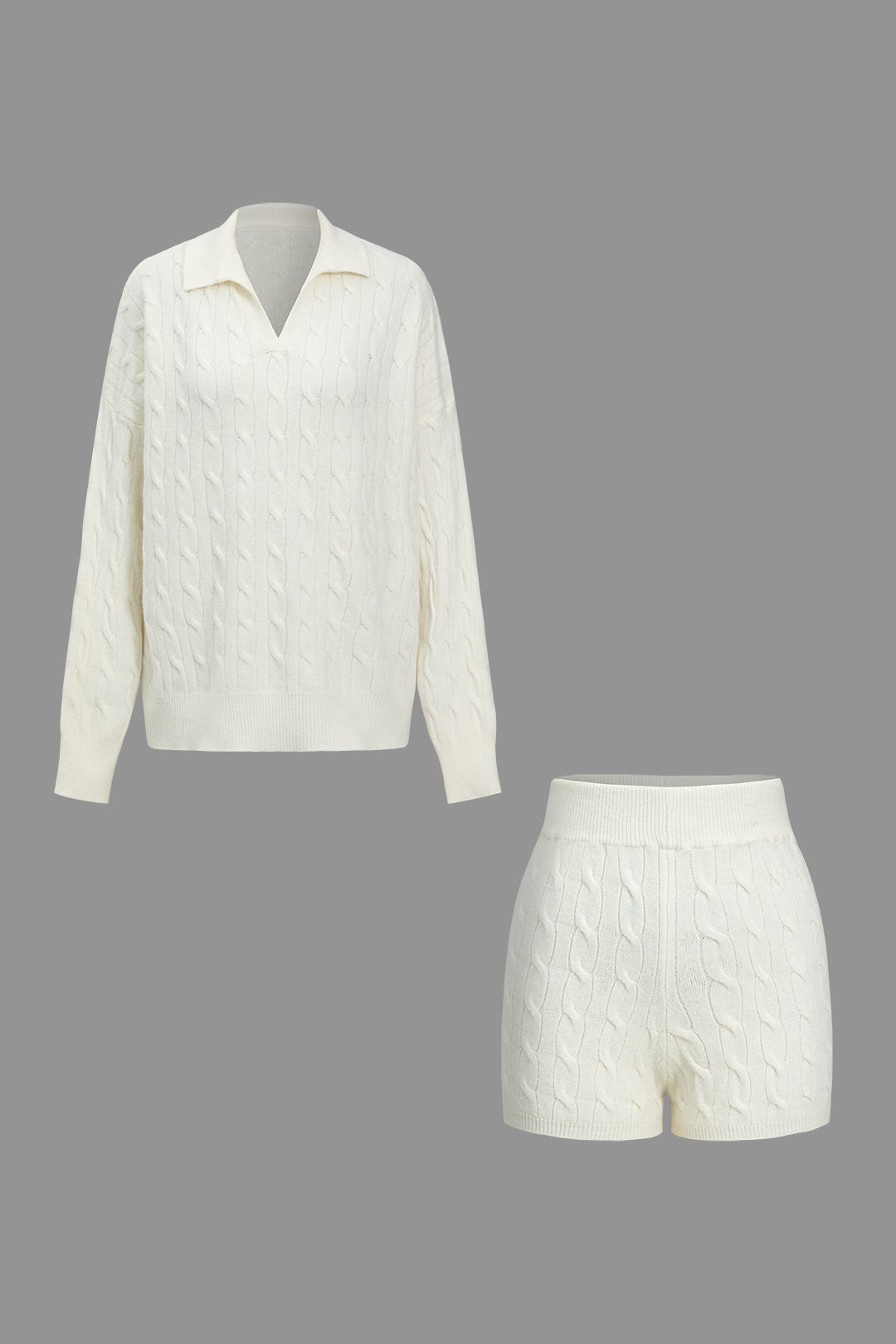 Basic Solid Sweater Collar Knit Top And Shorts Set – Micas