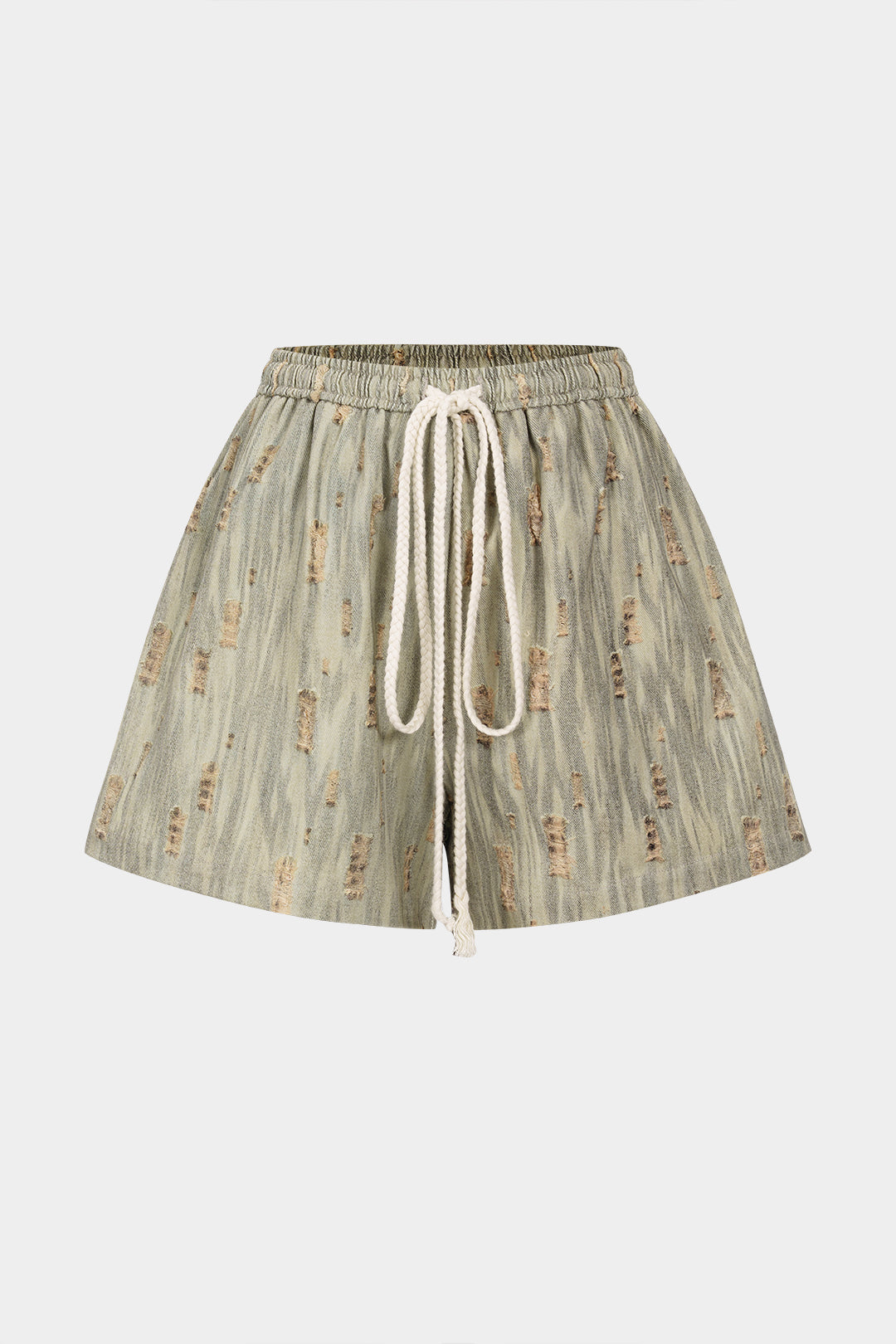 Denim High Waist Wide Leg Ripped Drawstring Shorts – Micas