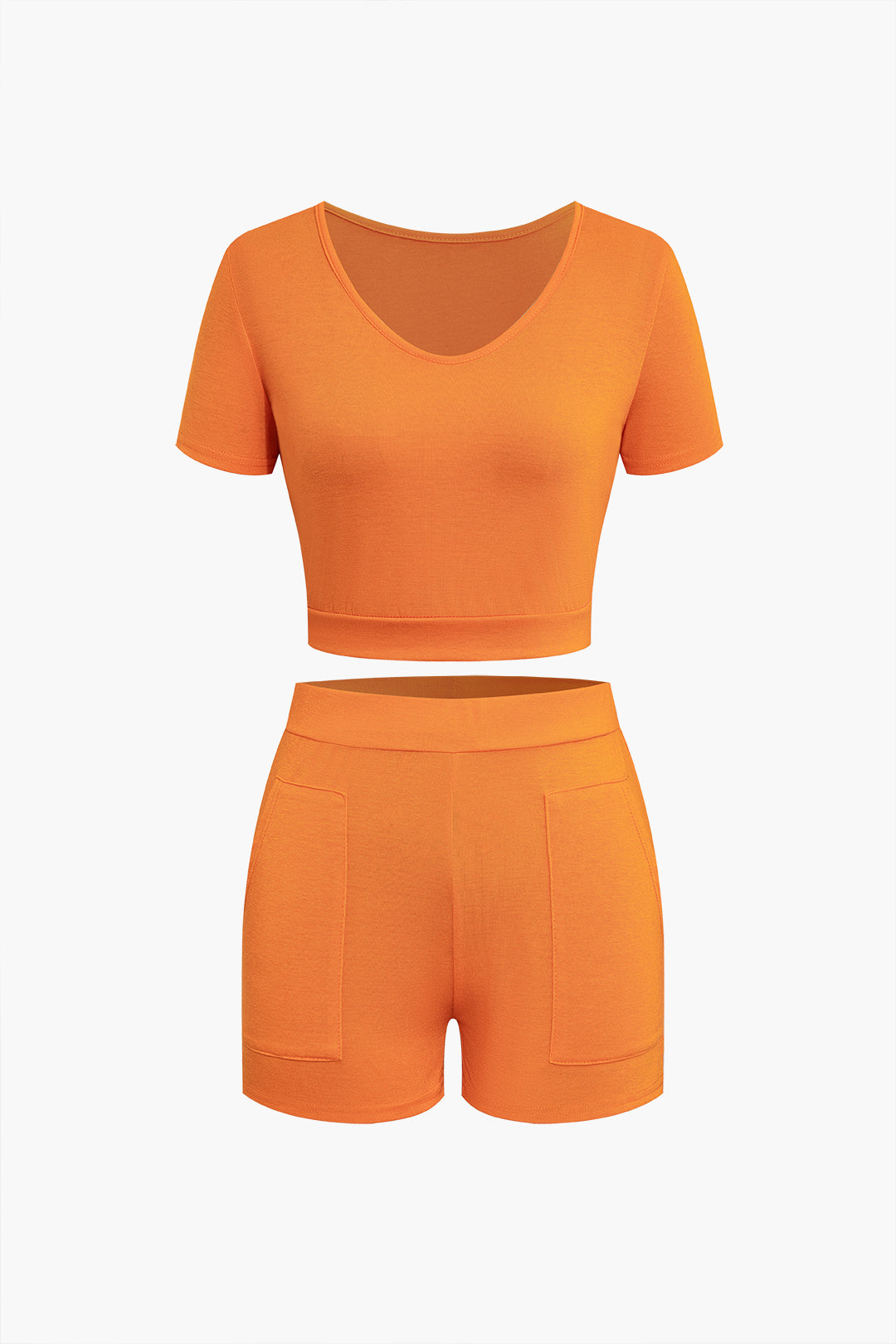 Basic V-neck Crop Top And Pocket Shorts Sets – Micas