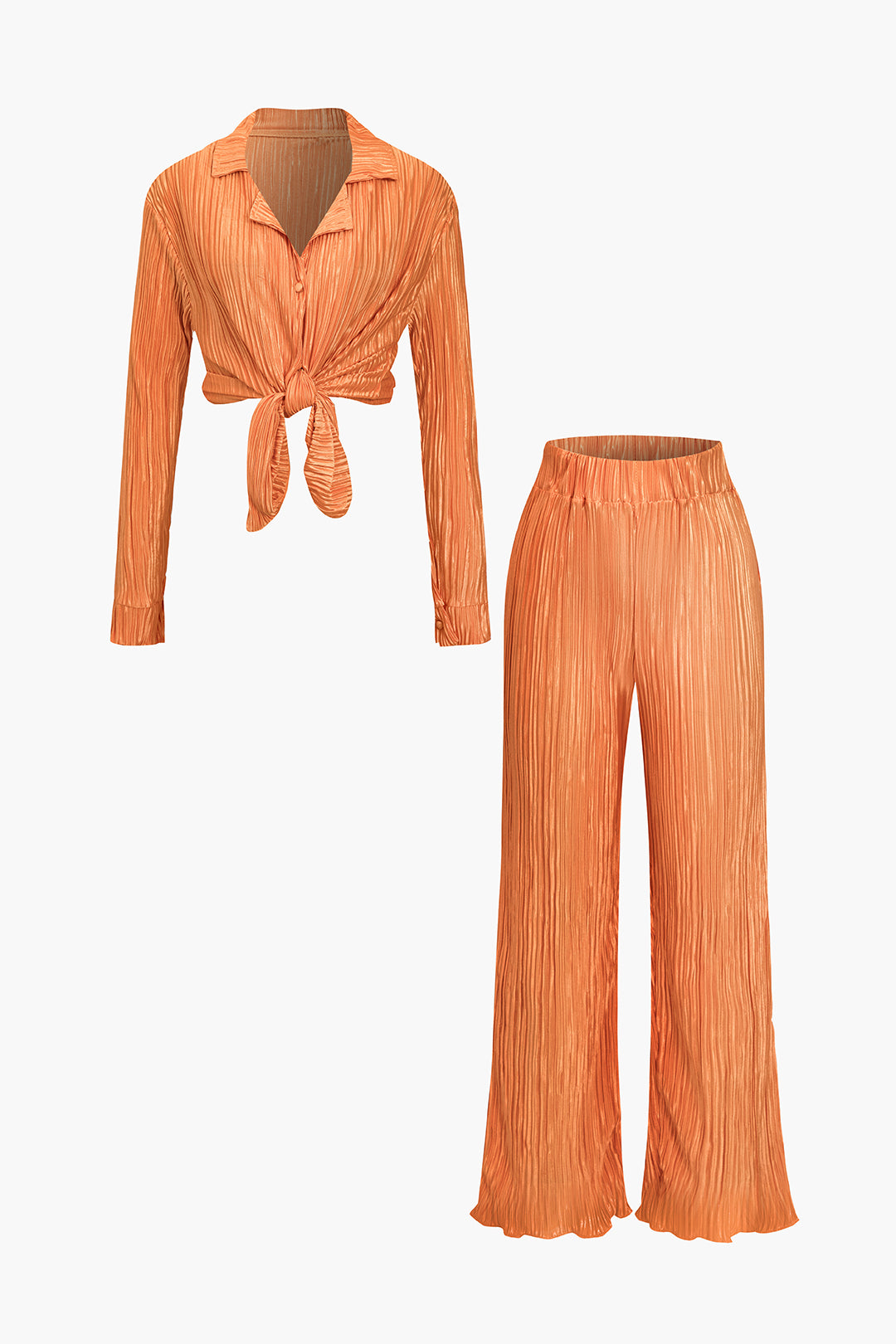 Solid Pleated Shirt And Trouser Set – Micas