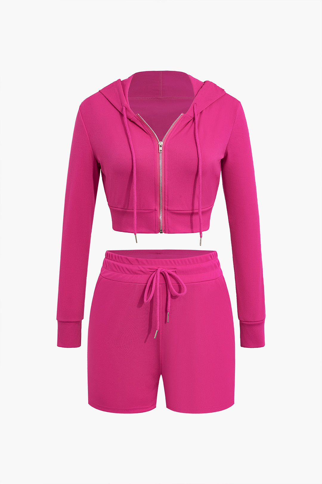 Basic Hooded Zipper Crop Top And Shorts Set – Micas