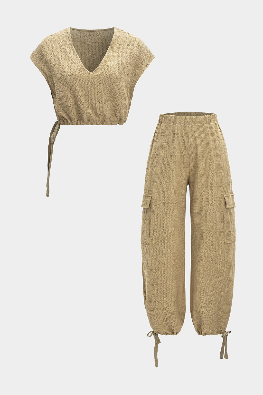 V-Neck Drawstring Tank Top And Pocket Trousers Set – Micas