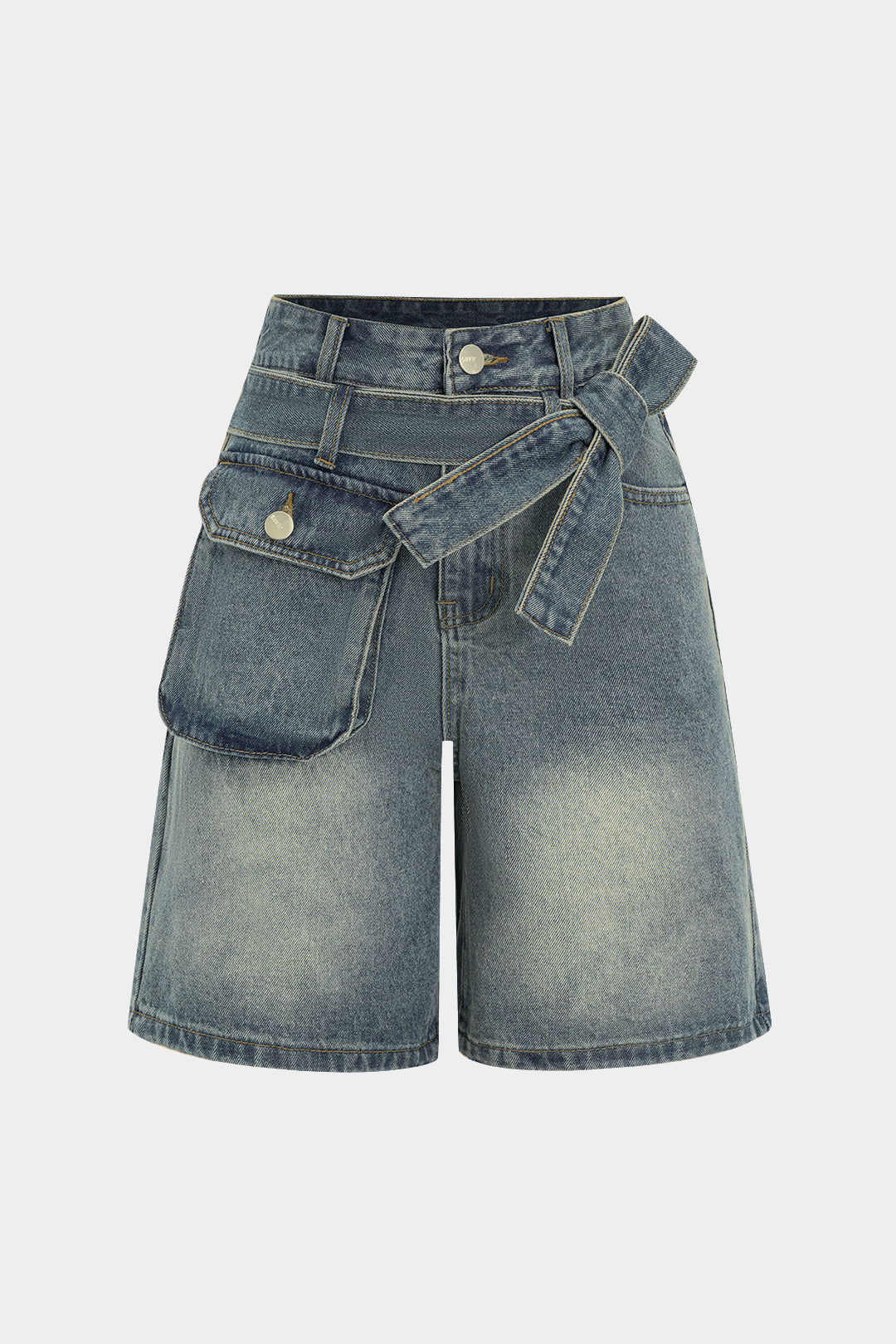 Denim Pocket Belt Asymmetrical Jorts Shorts – Micas