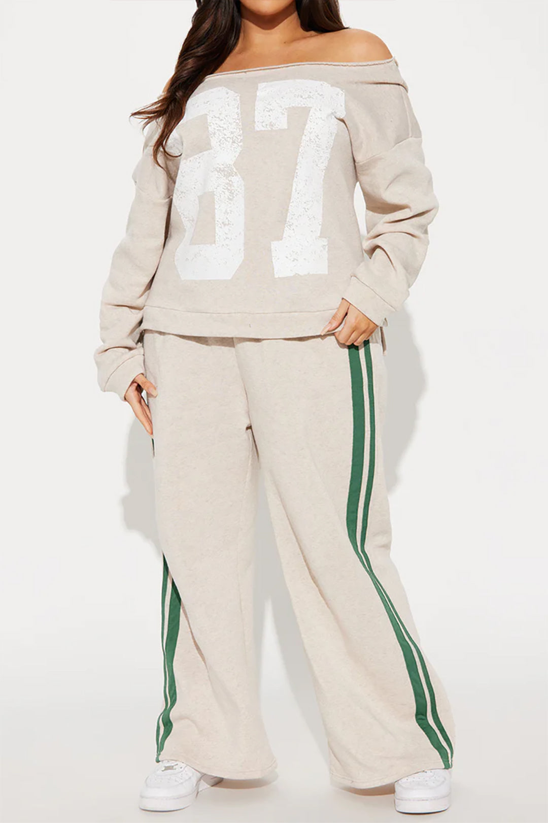 Plus Size Solid Stretchy Off Shoulder Trouser Set – Micas