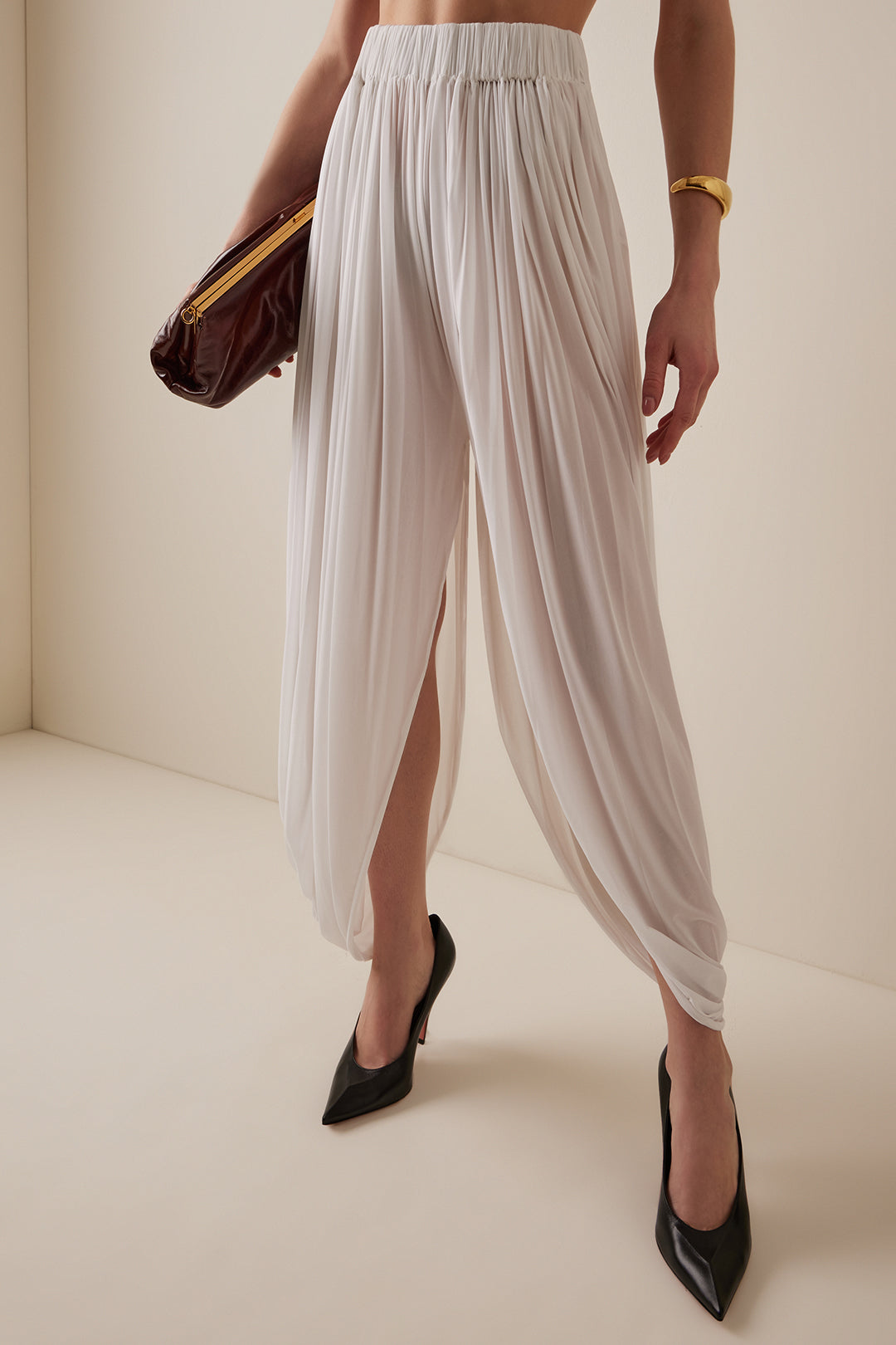 Chiffon Solid Ruched Trousers – Micas