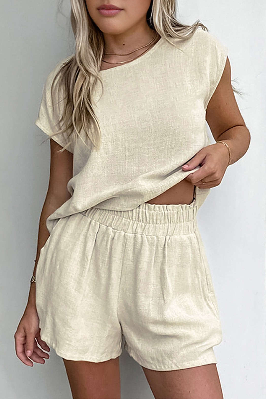 Basic Solid Linen Casual Shorts Set – Micas