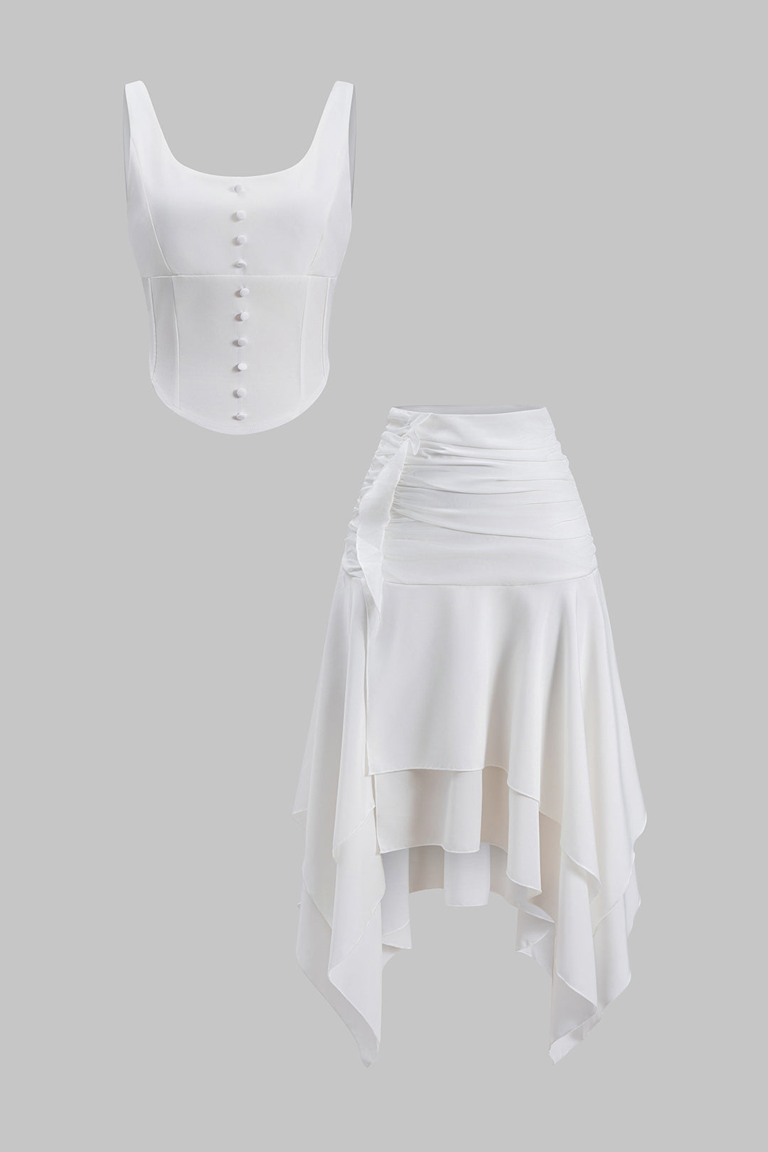 Solid Ruffle Corset Zipper Tank Top And Ruched Skirt Set – Micas