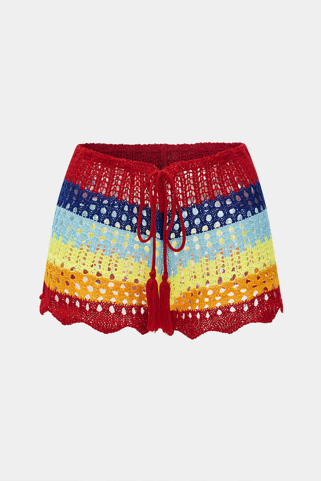 Contrast Knit Hollow Out Drawstring Shorts – Micas