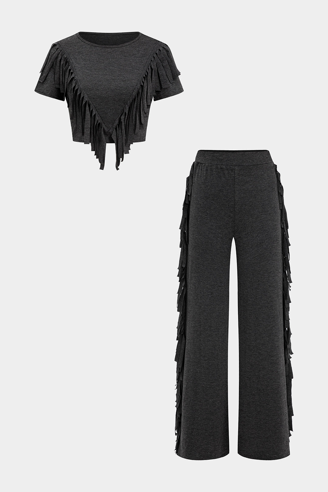 Fringe Short Sleeve Top And Wide Leg Trousers Set – Micas