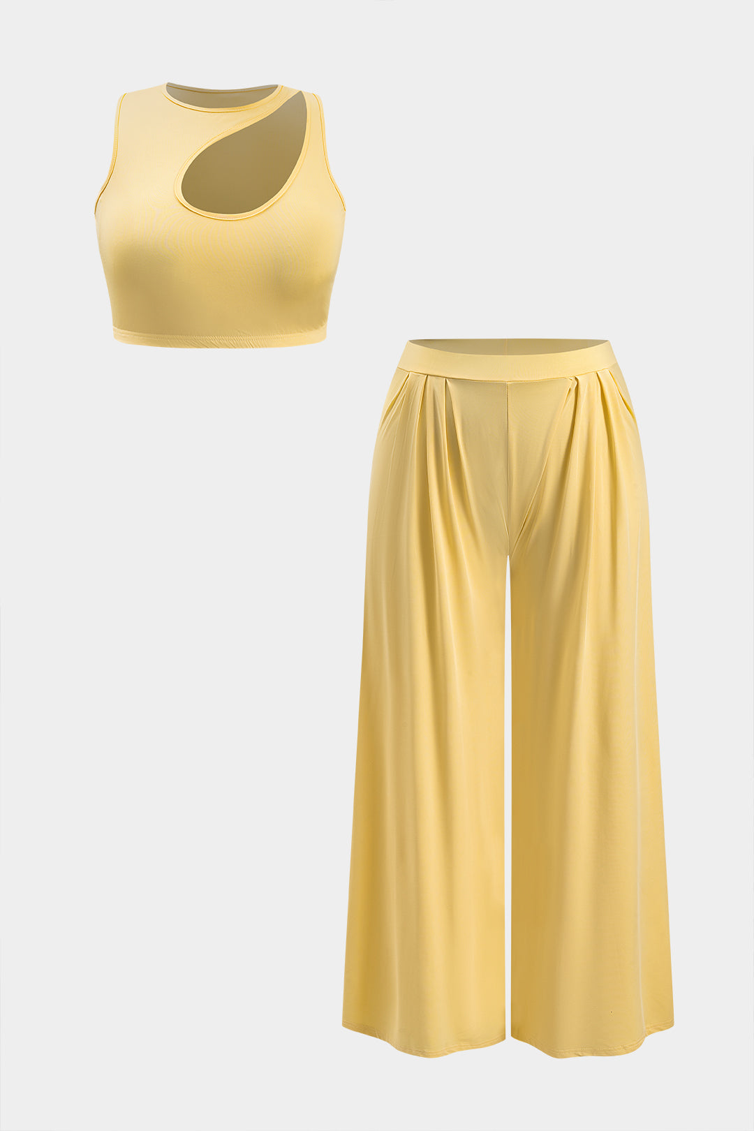 Plus Size Cut Out Top And Ruched Wide Leg Trousers Set – Micas