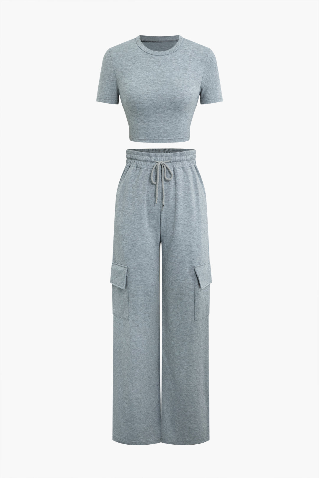 Solid Crop Top And Drawstring Pants Set – Micas