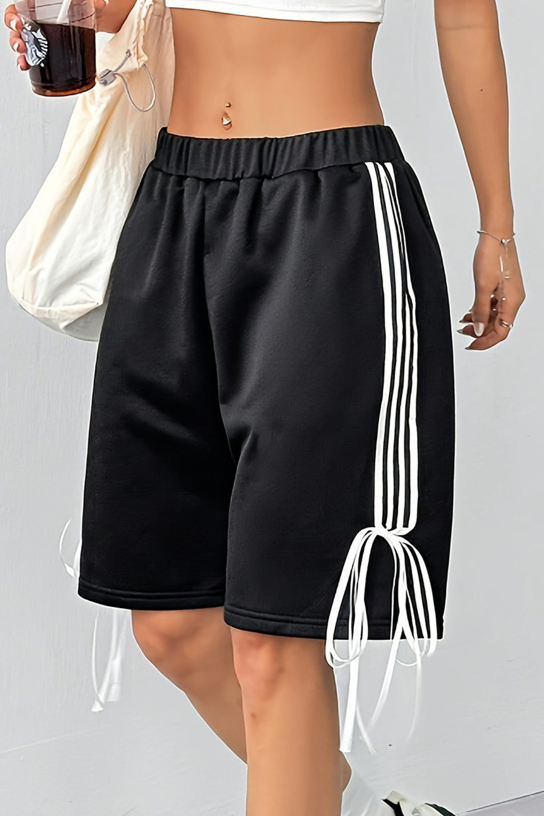 Contrast Tie-Up Wide Leg Shorts – Micas
