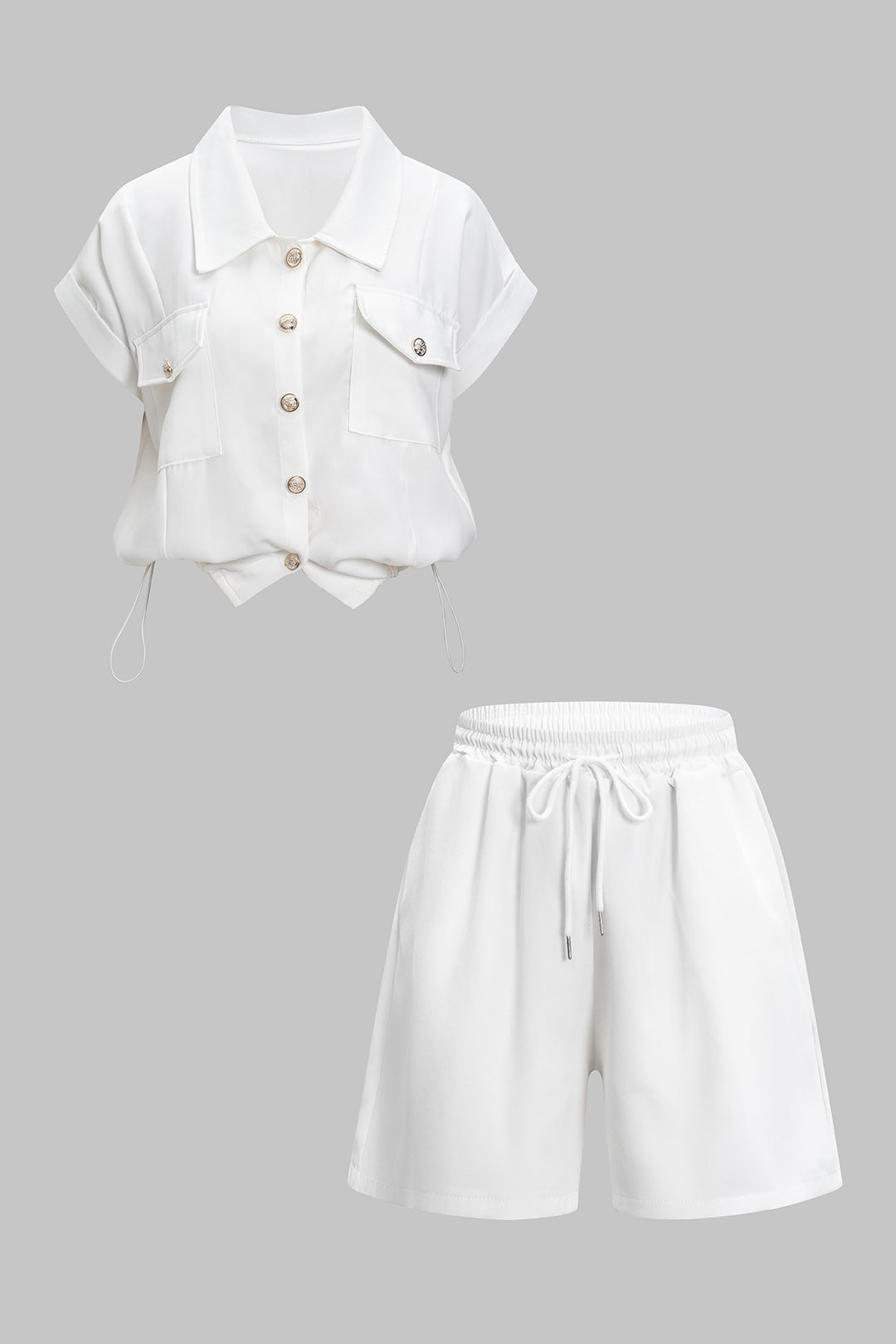 Pocket Button Tank Top And High Waist Drawstring Shorts Set – Micas
