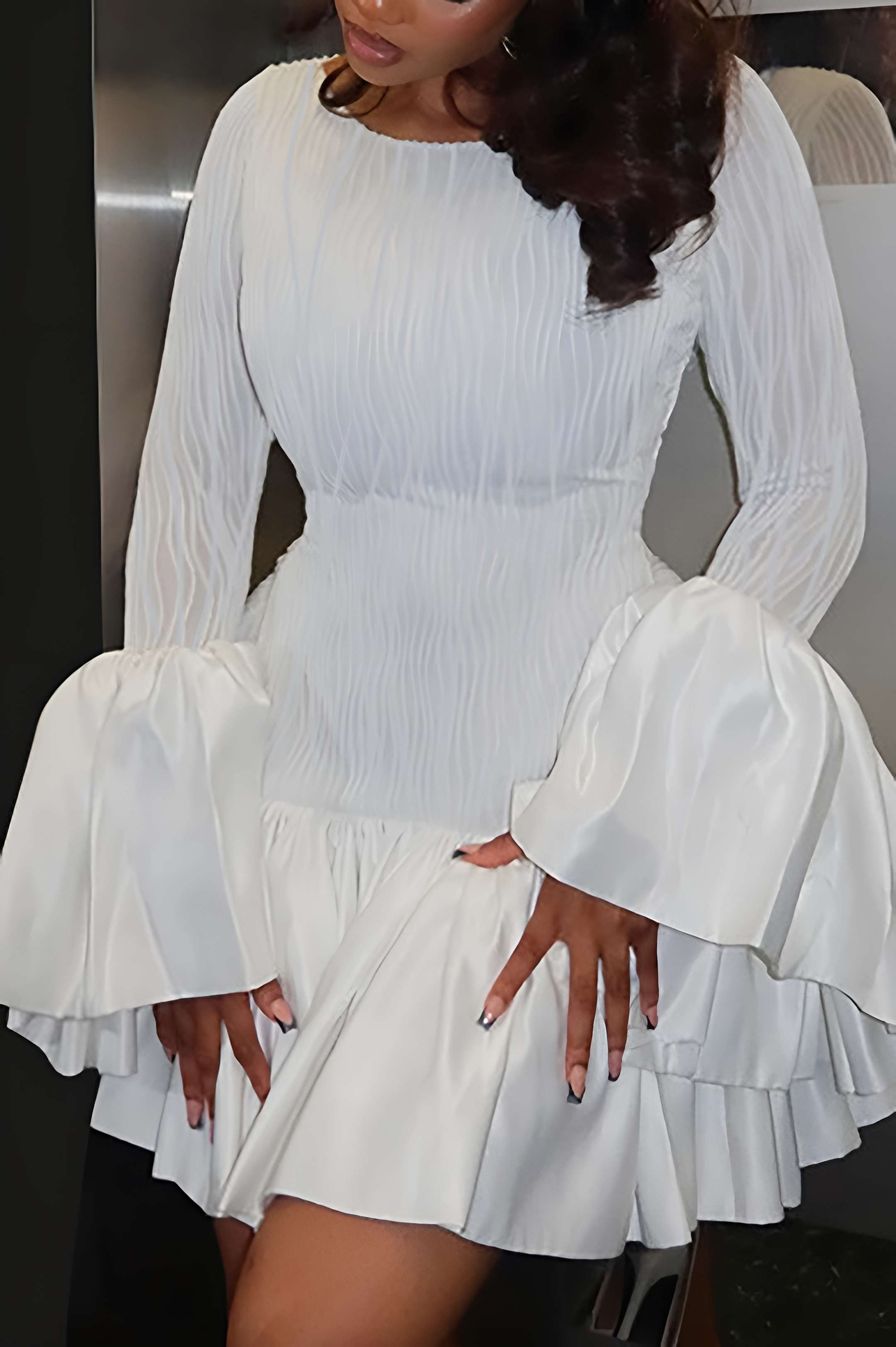Solid Ruffle Long Sleeve Mini Dress – Micas