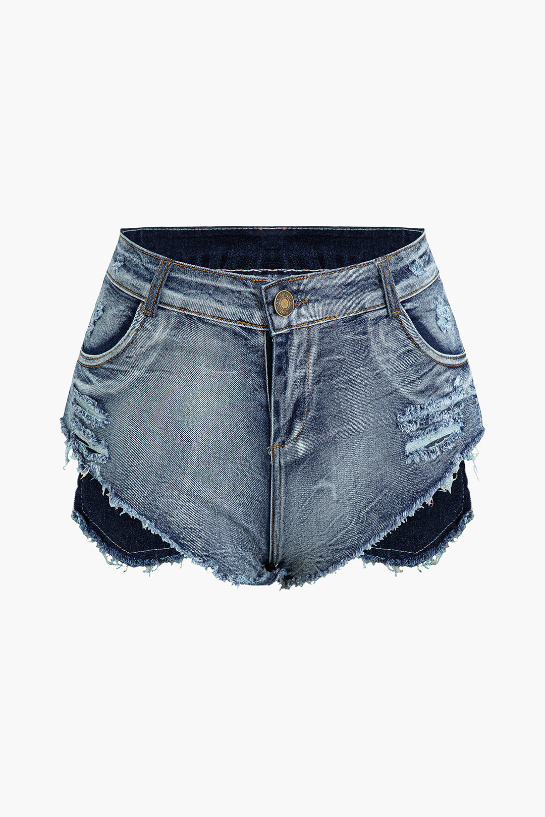 Asymmetrical Frayed Denim Shorts – Micas
