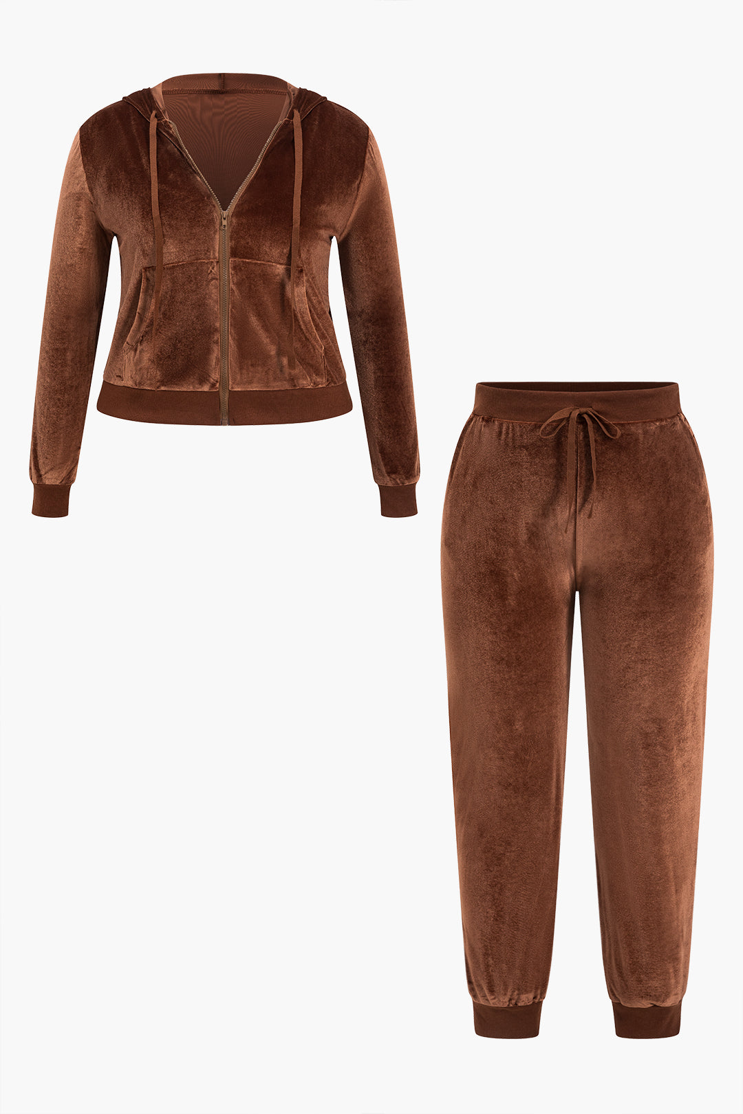 Plus Size Zipper Drawstring Velvet Trousers Set – Micas