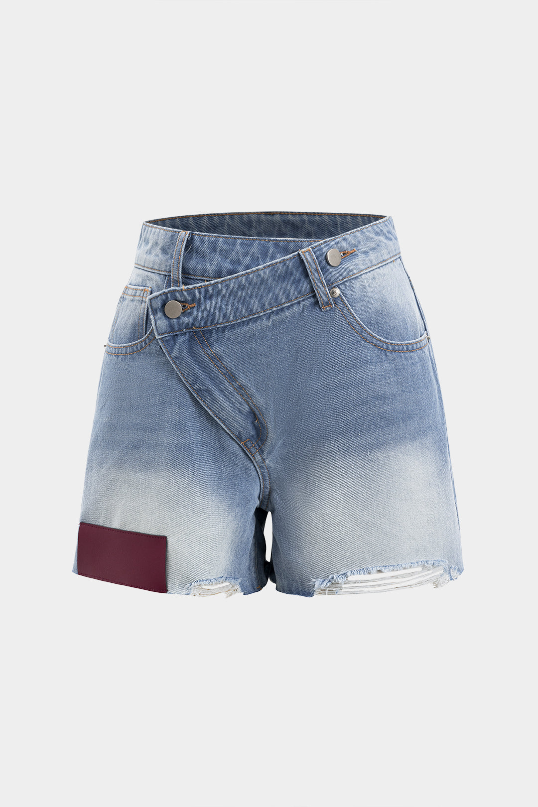 Denim Asymmetrical Button Pocket Ripped Shorts – Micas