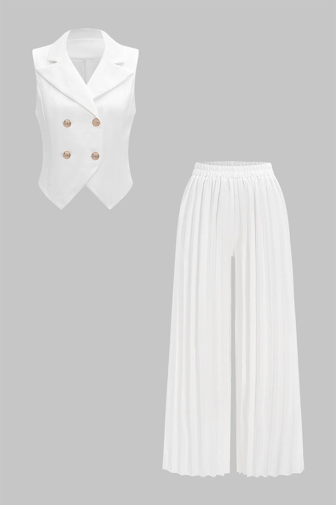 Solid Vest And Pleated High Waist Trousers Set – Micas