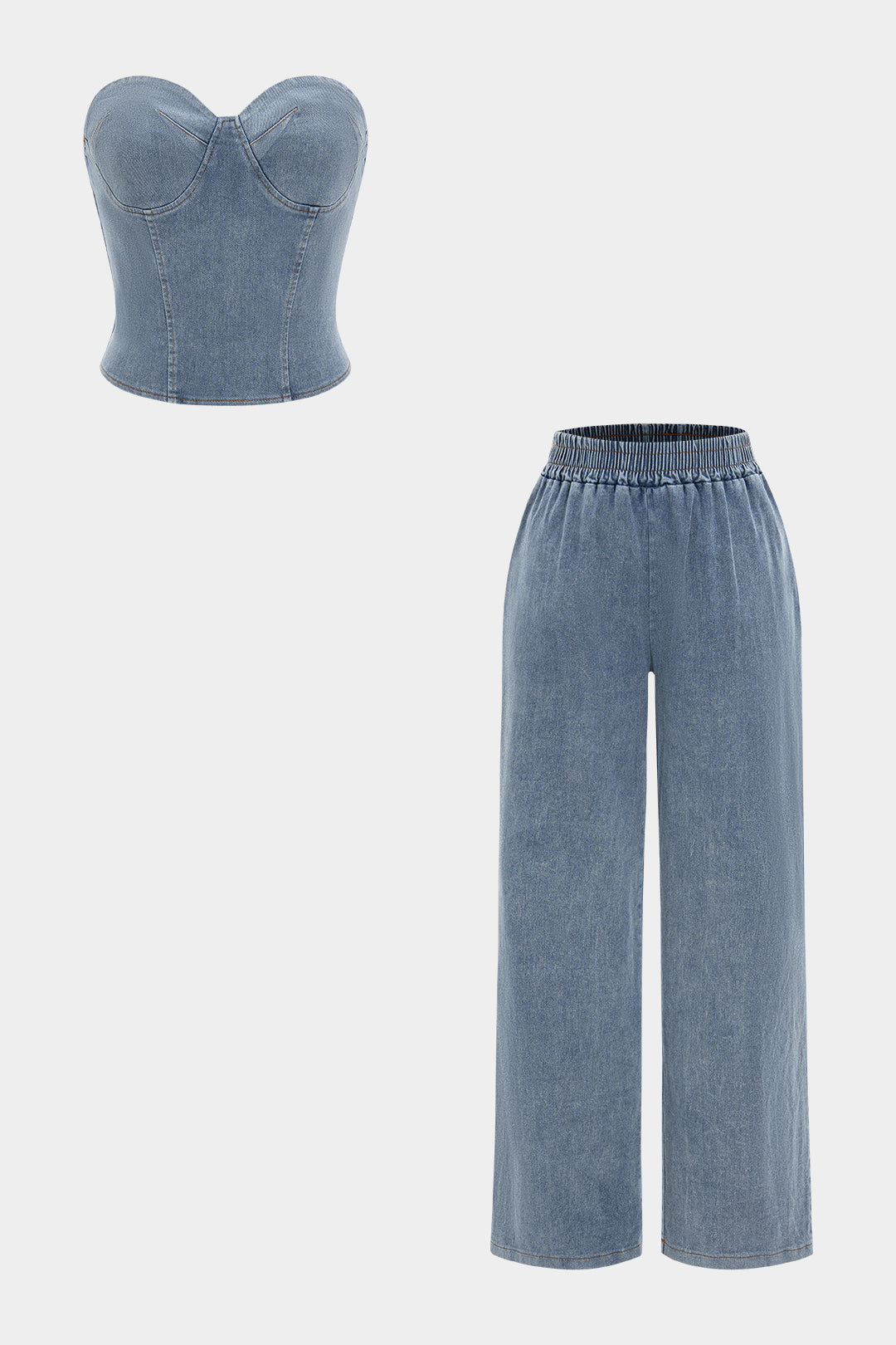 Denim Zipper Tube Top And Jeans Set – Micas