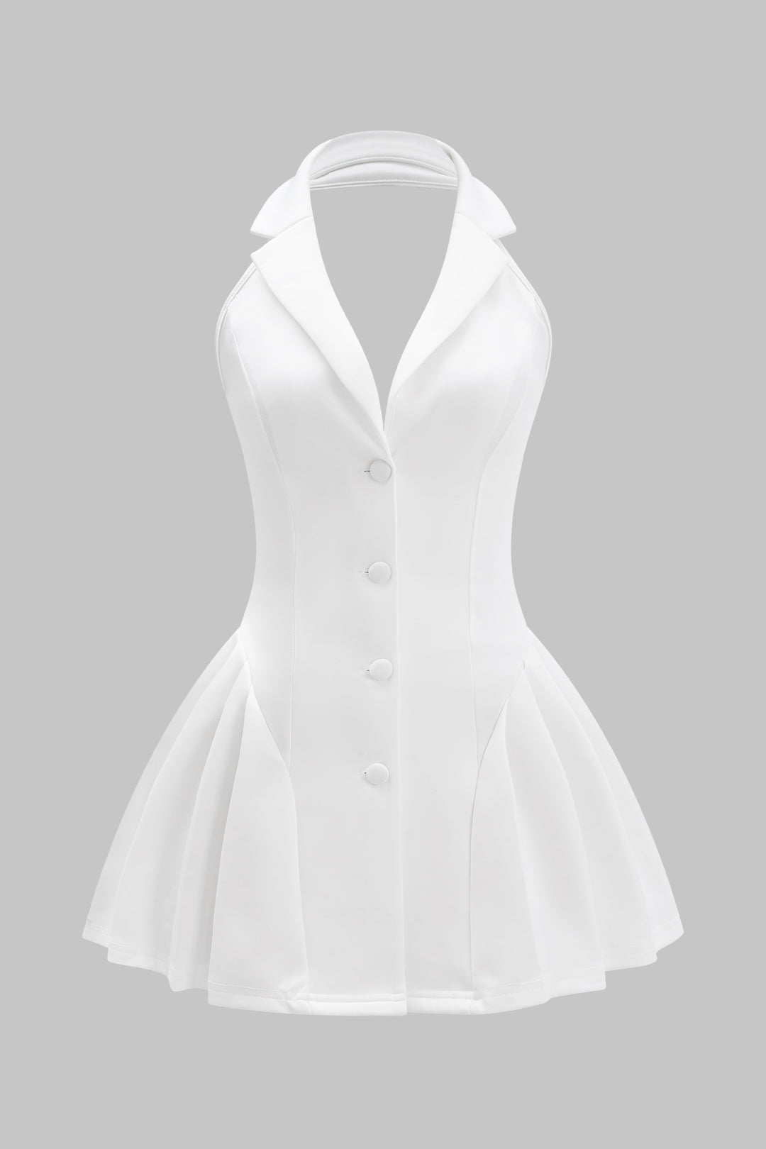 Halter Neck Button Ruffle Sleeveless Mini Dress – Micas