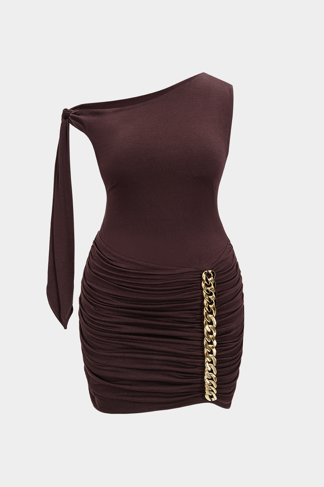 Plus Size Chain Decor Ruched One Shoulder Sleeveless Mini Dress – Micas