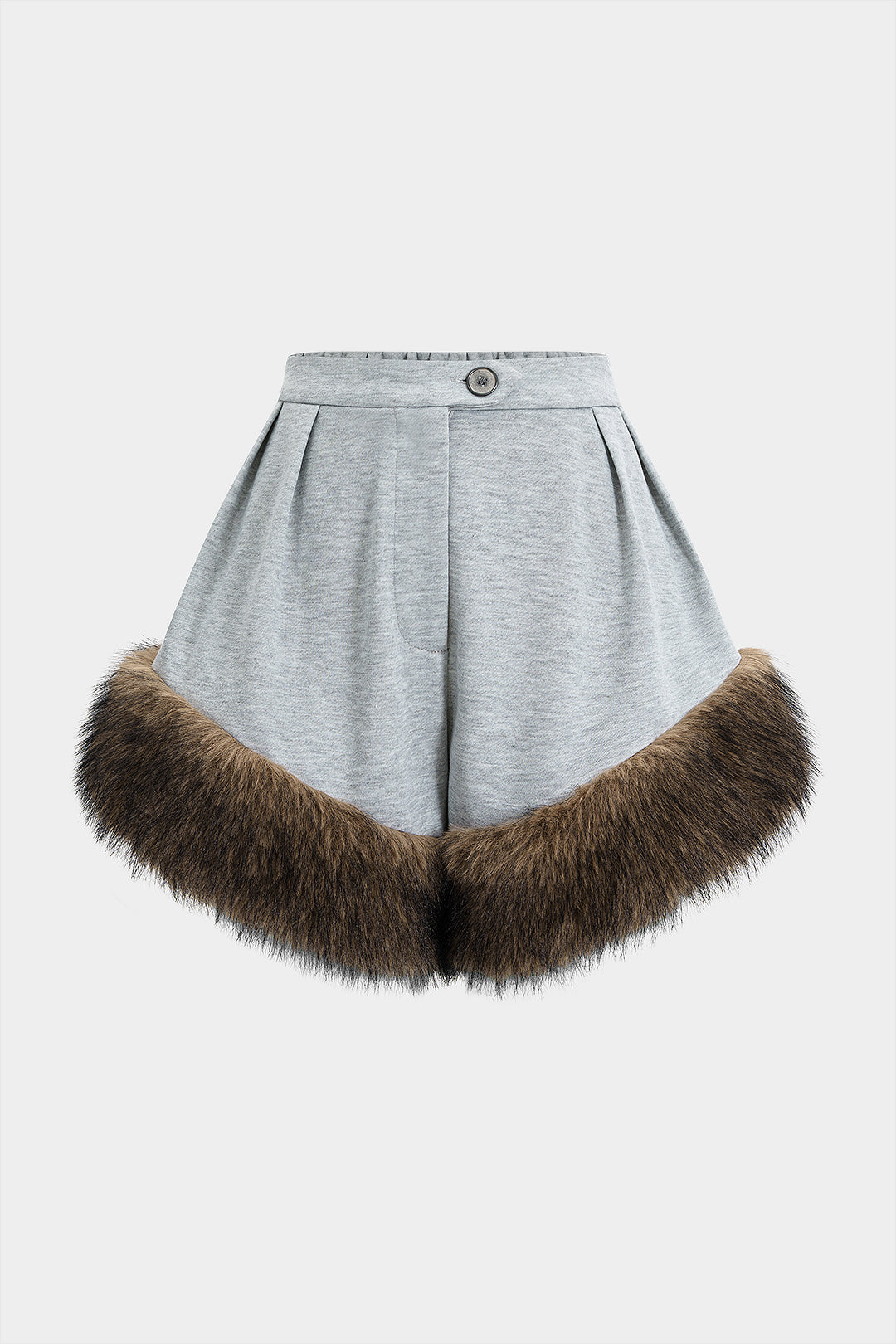 Fuax Fur Patchwork Pleated Button Zipper Shorts – Micas