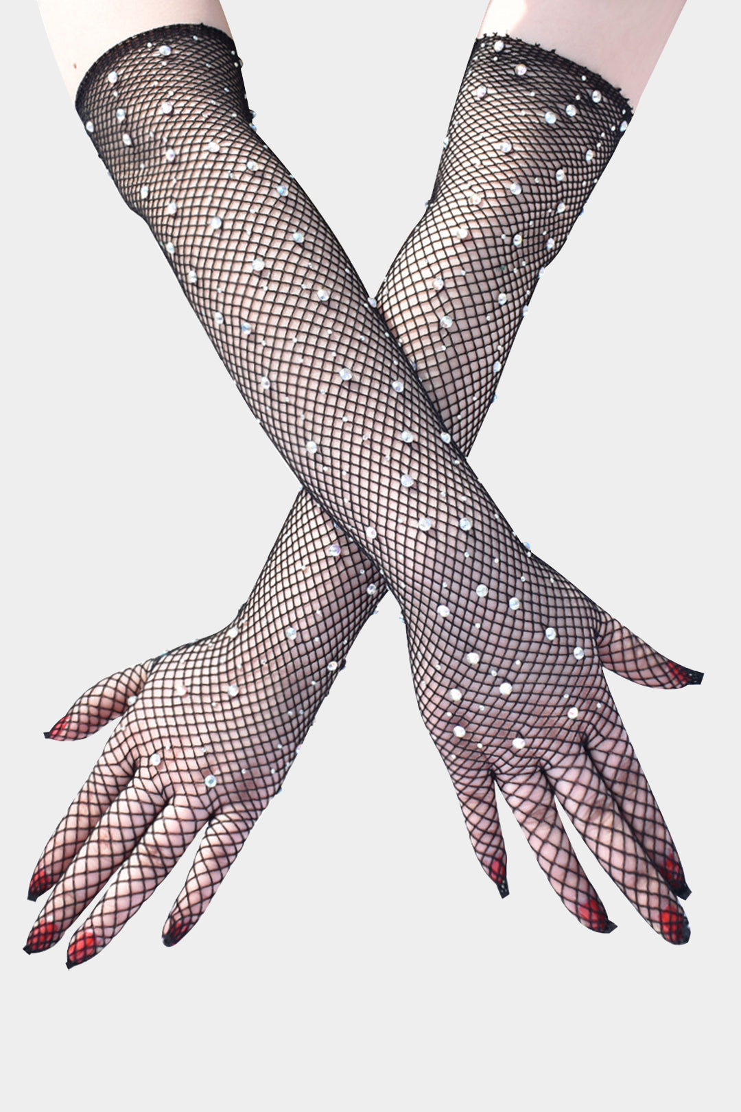 Fishnet Rhinestones Gloves – Micas