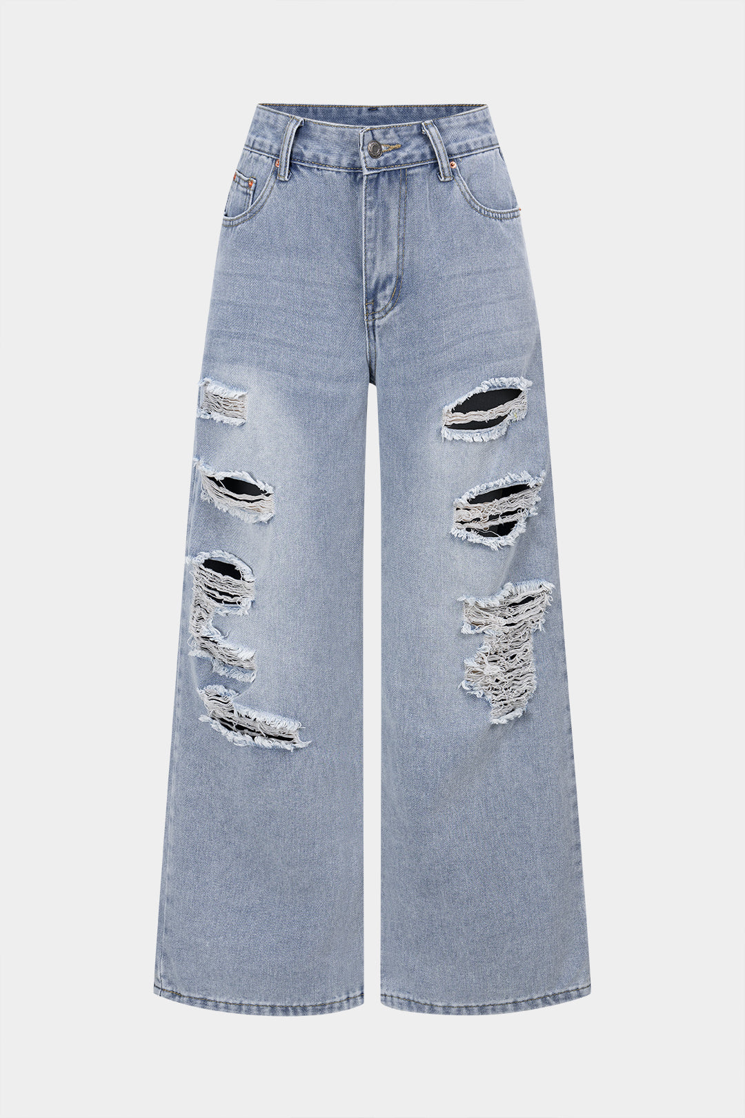 Denim Frayed Cut Out Straight Leg Jeans – Micas