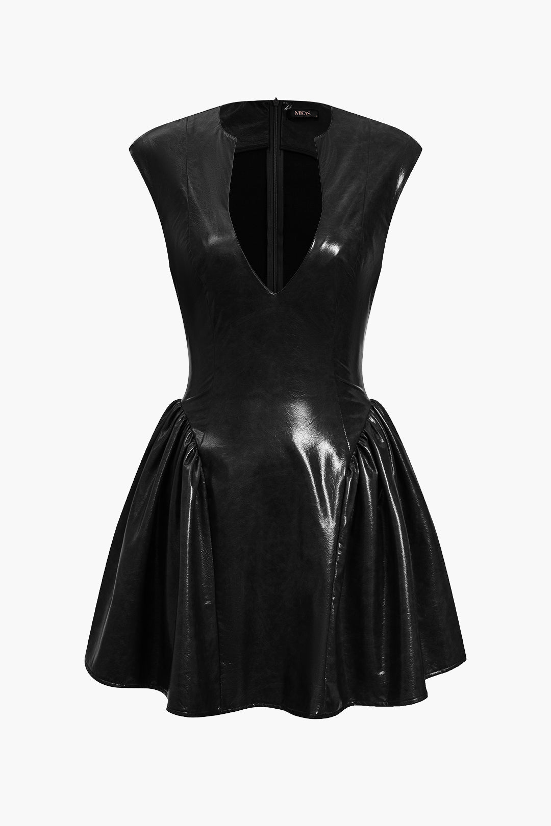 Faux Leather V-neck Ruched Mini Dress – Micas