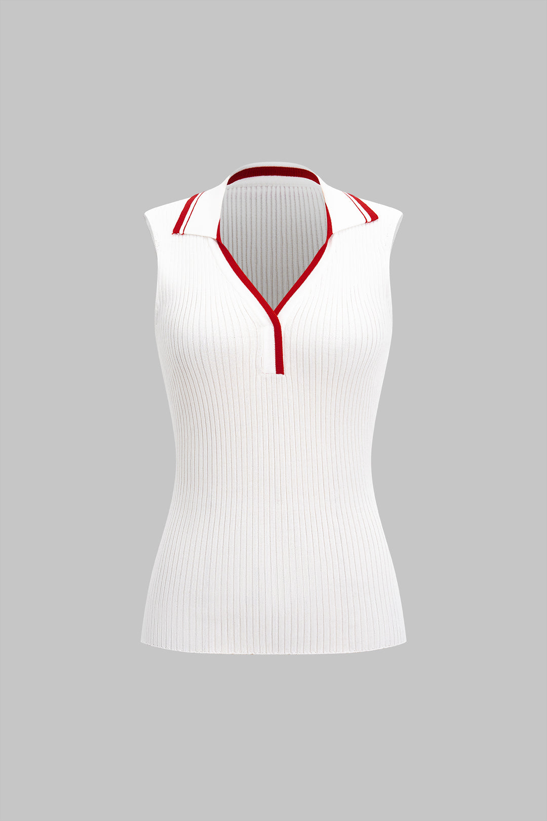 Knit Contrast Binding Polo Collar Ribbed Tank Top – Micas