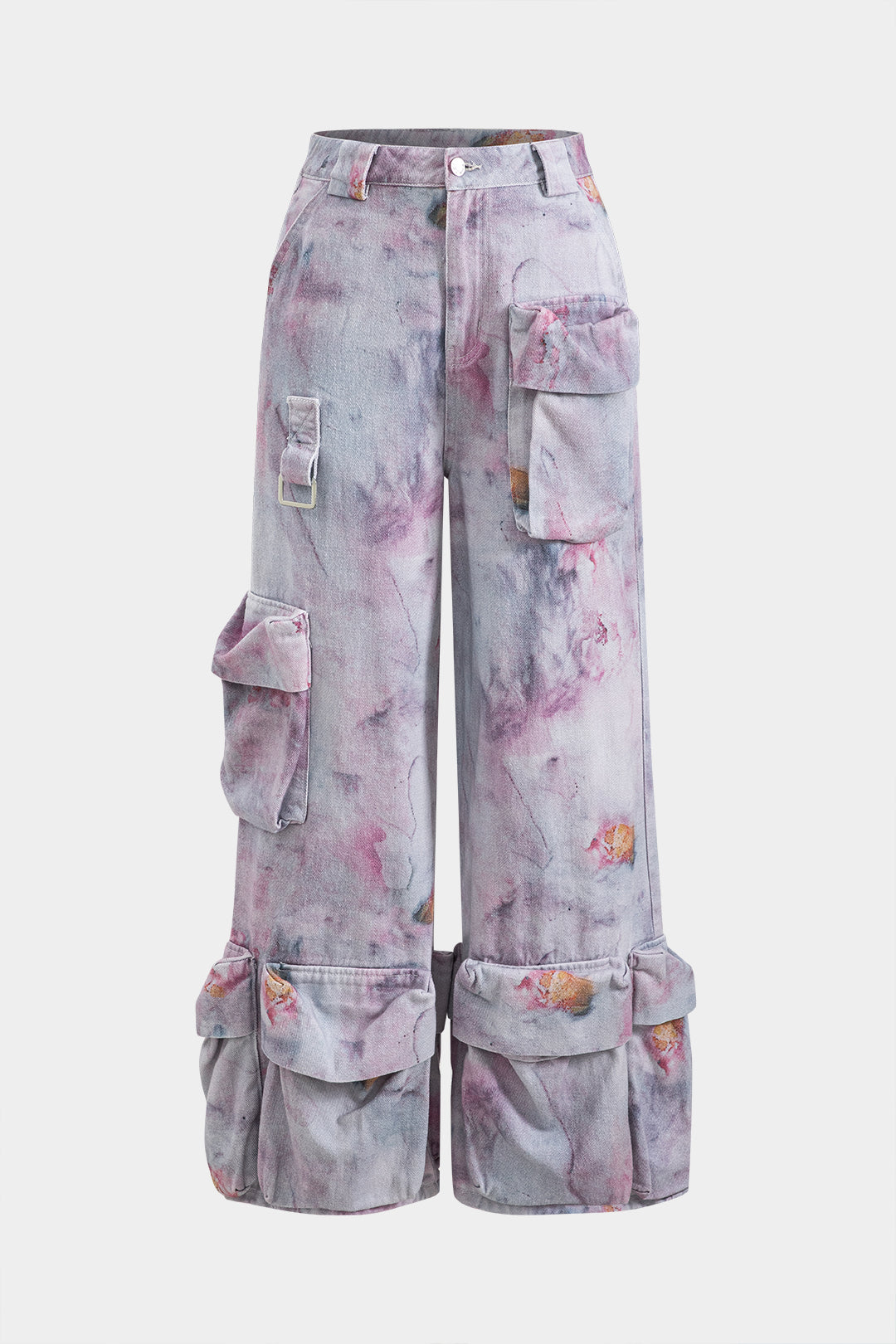 Floral Print Washed Denim Button Pocket Jeans – Micas