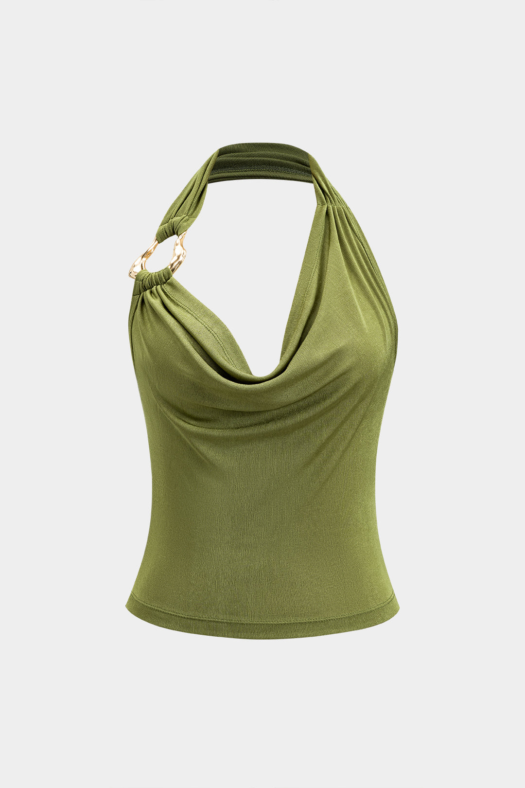 Metallic Ruched Backless Cowl Neck Tank Top – Micas