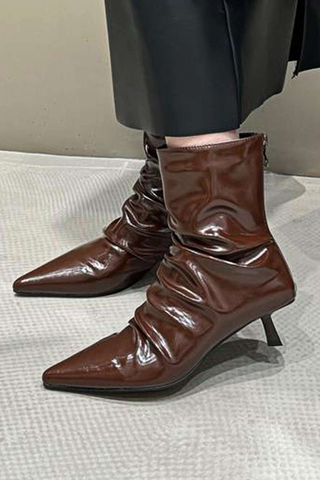 Wrinkled Faux Leather Pointed Ankle Boots – Micas