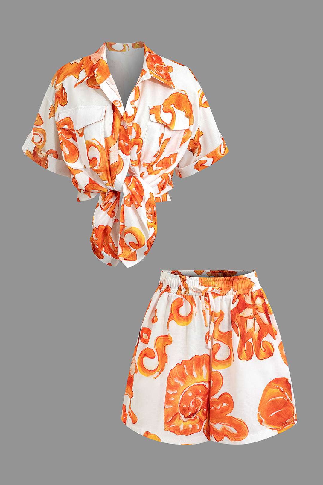 Pop Art Print Collared Neck Shirt And Shorts Set – Micas