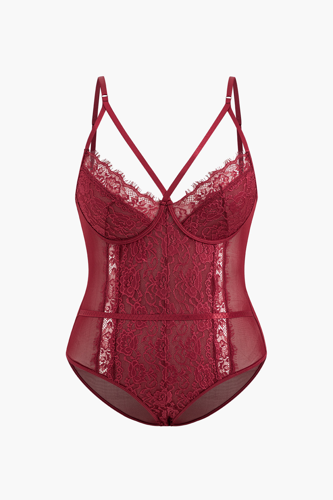 Plus Size Solid Lace Trim Patchwork Lingerie Bodysuit – Micas